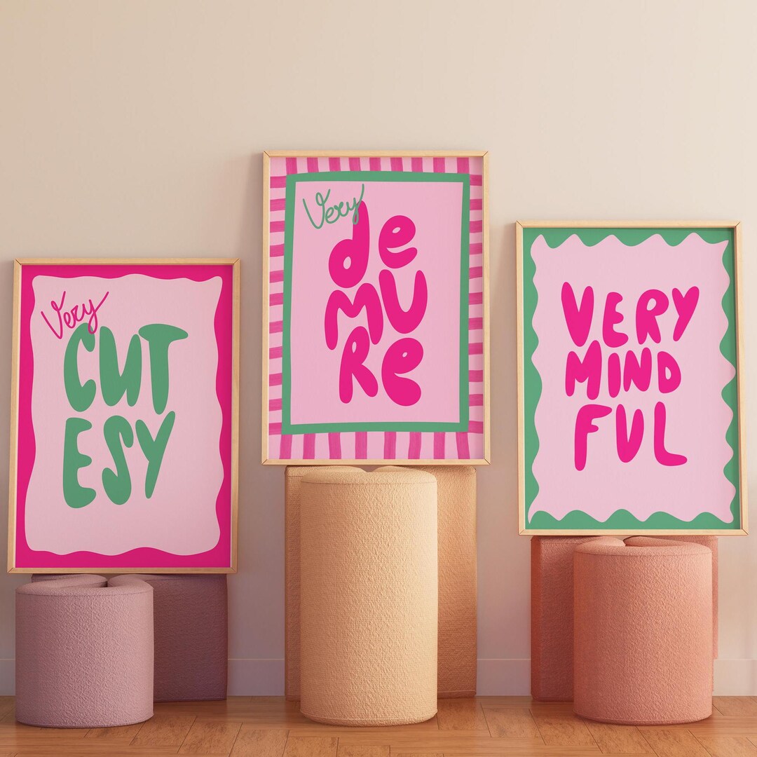 Very Cutesy Very Demure Very Mindful, Bundle of 3 Frames, Typography ...