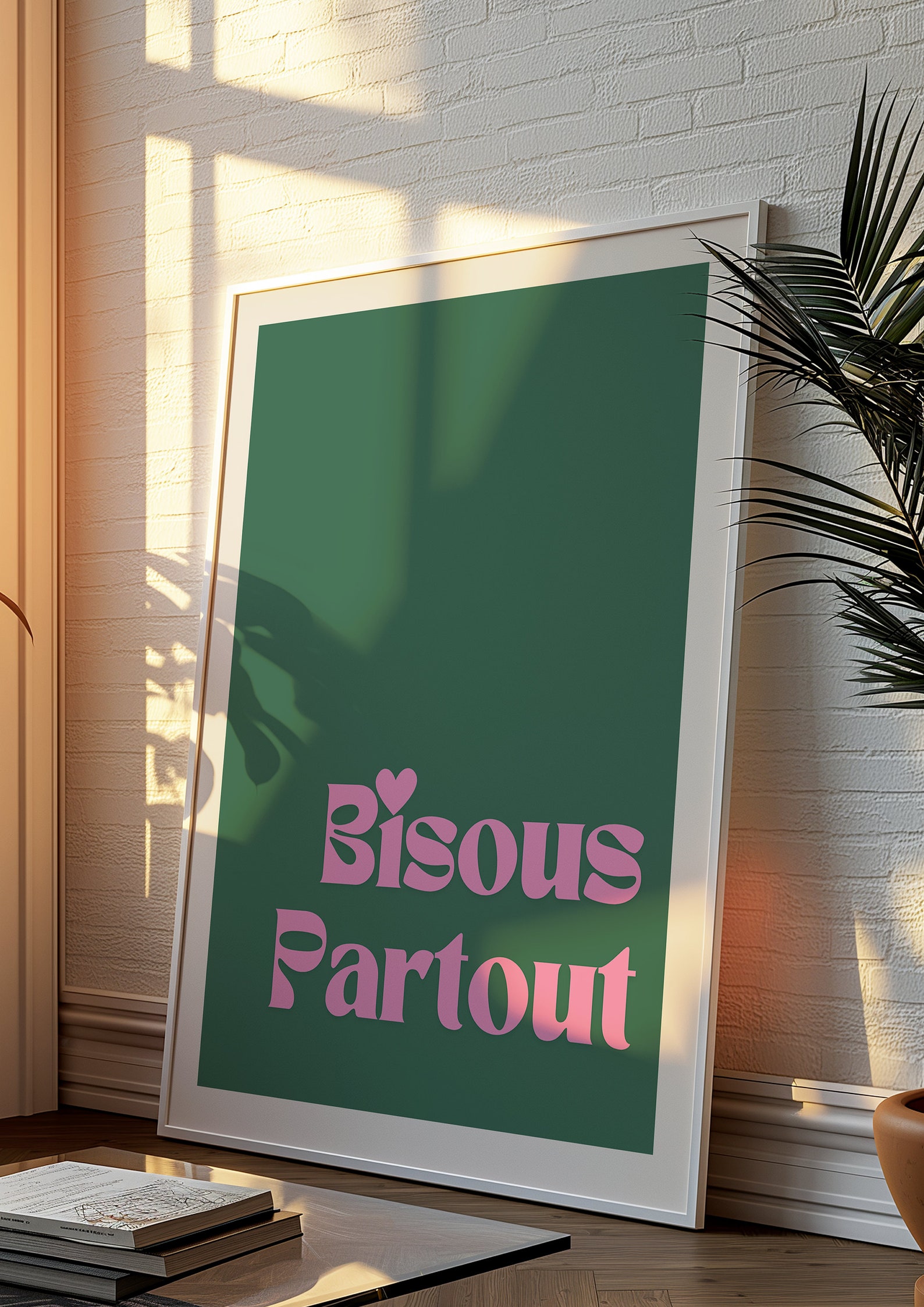 Bisous Bisous French Kiss Art Print · French Kisses · Emerald Green Decor · Dark Green Wall Art ...