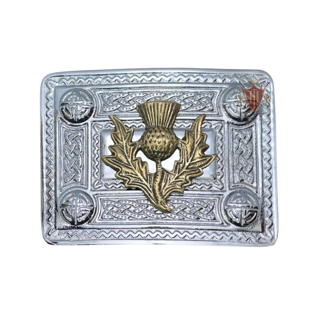 Full Polish Celtic Buckle With New Model of Gold Thistle Badge - Etsy