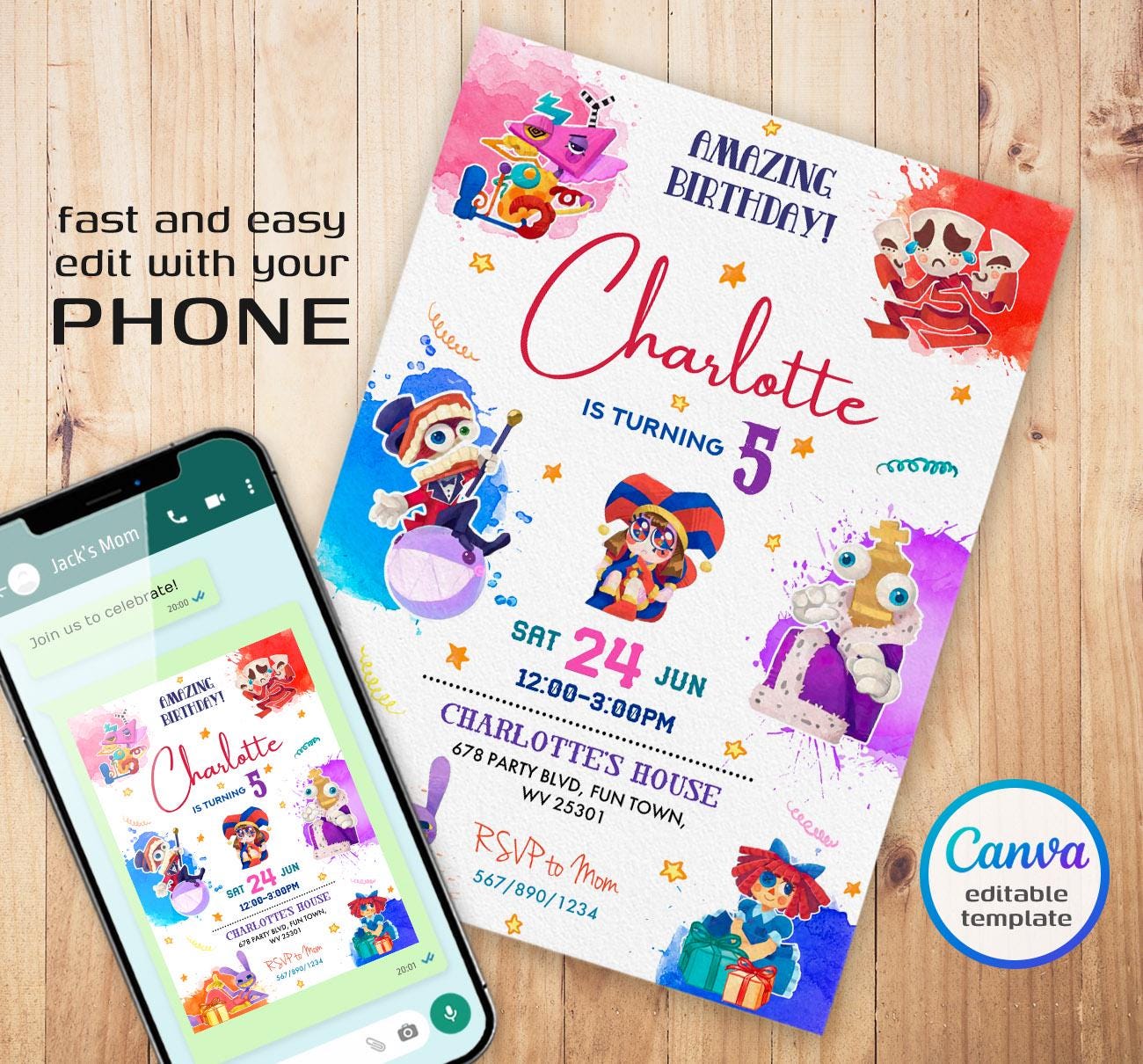 Printable the Amazing Digital Circus Invitation, Editable Digital ...