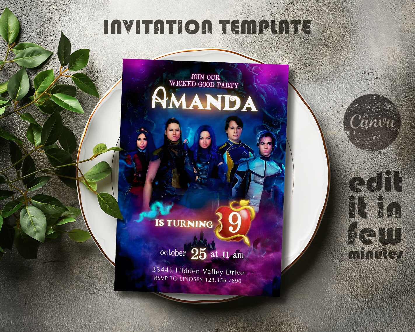 Printable Descendants Invitation, Editable Descendants Birthday Invite ...