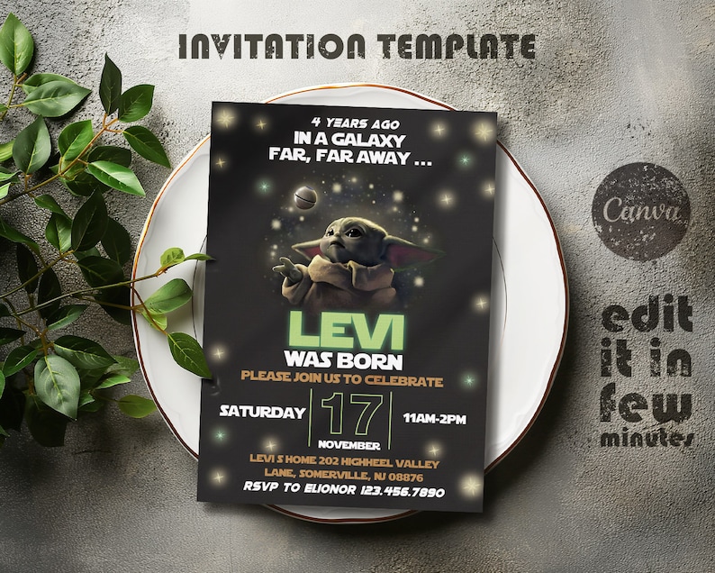 Baby Yoda Birthday Invitation, Star Wars Invite, Printable Grogu ...