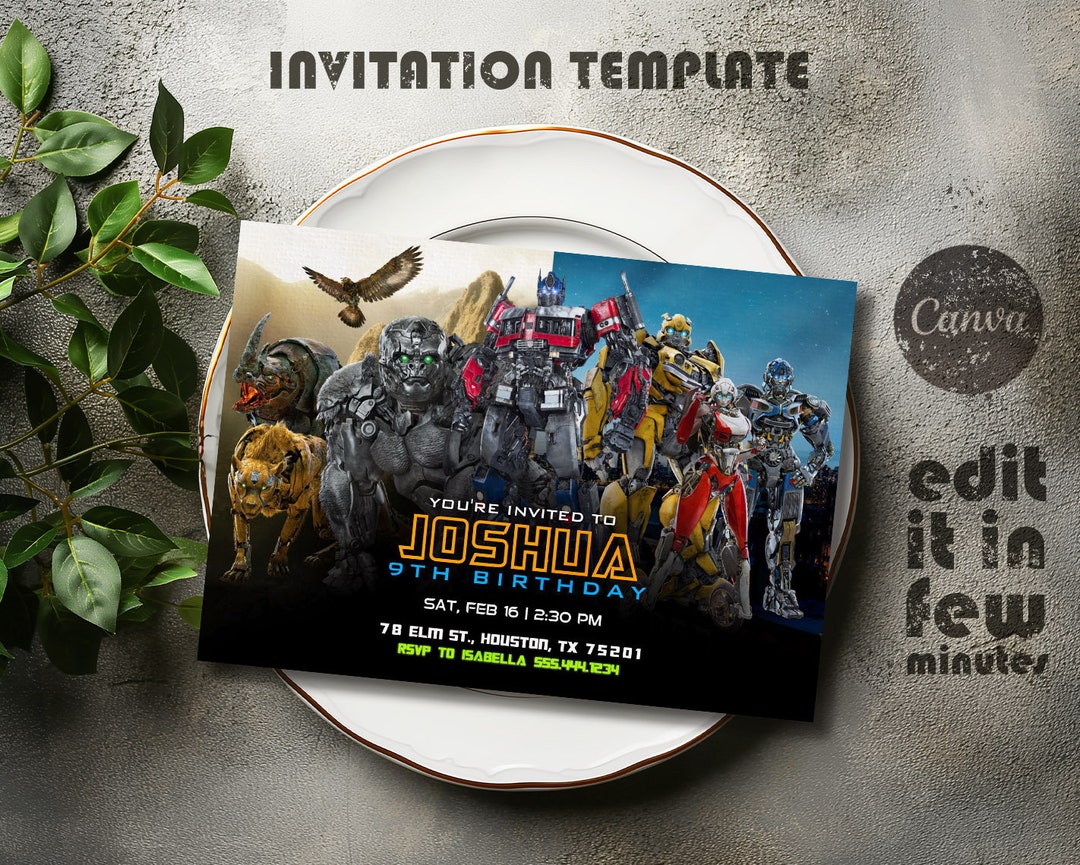 Invitación imprimible, invitación de cumpleaños de Transformers Rise of ...