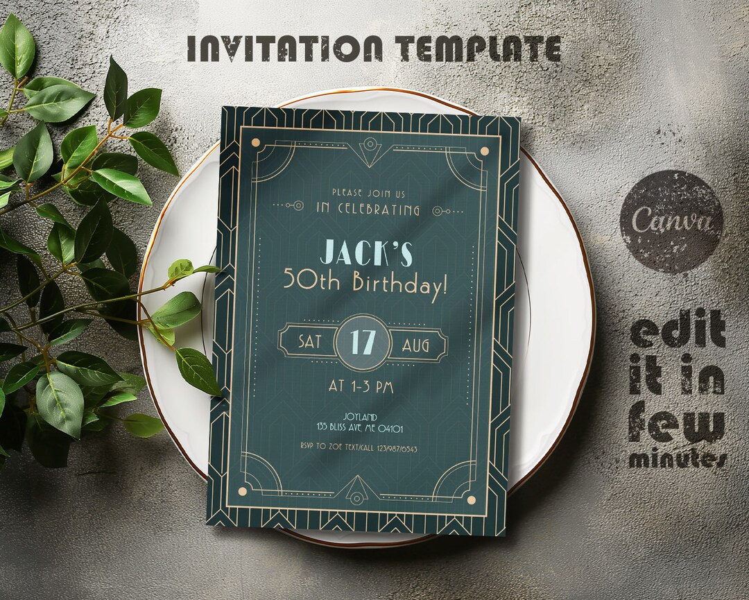 Editable Gatsby Invitation, Art Deco Invitation, Flapper Invite, Great ...