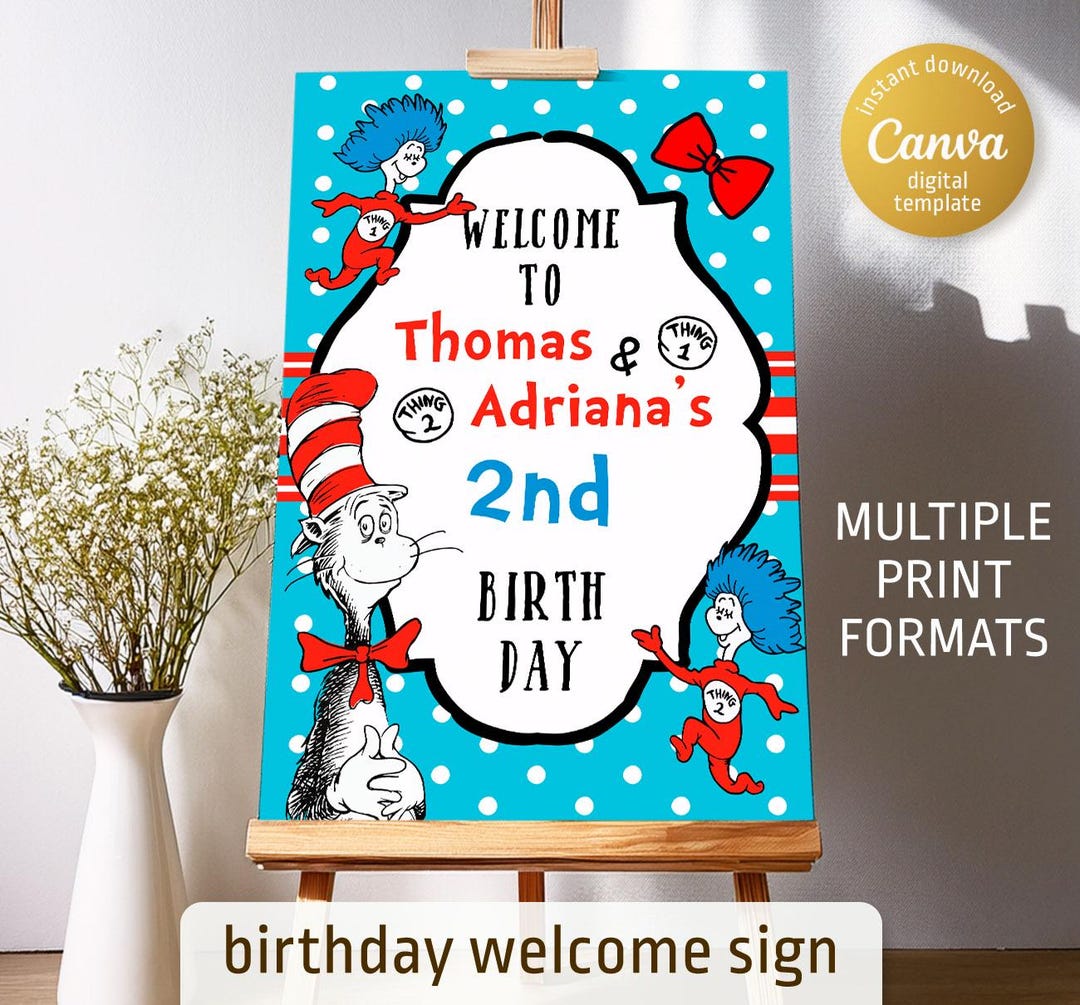 Dr Seuss Printable Welcome Sign Template, Cat in Hat Birthday Party ...