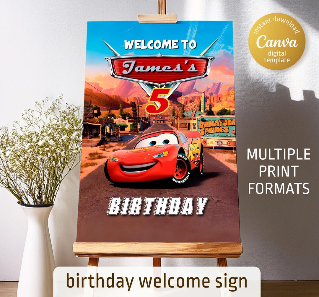 Cars Welcome Sign Template, Printable Birthday Party Lightning Mcqueen ...