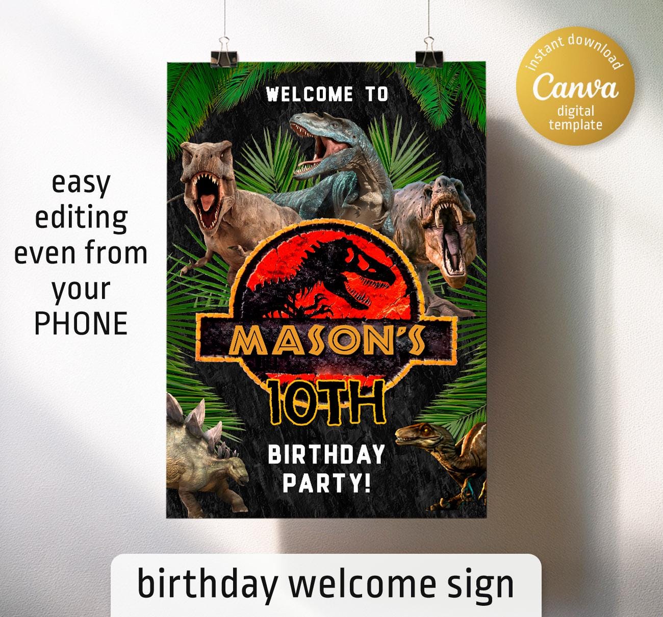Dinosaur Welcome Sign Template, Printable Birthday Party Jurassic ...