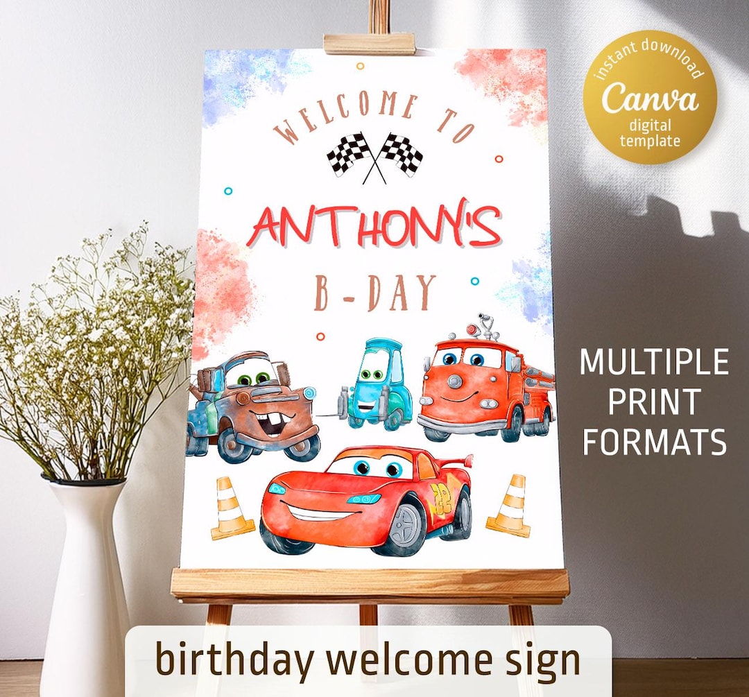 Cars Welcome Sign Template, Printable Birthday Party Lightning Mcqueen ...
