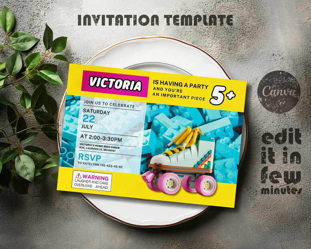 Building Blocks Invitation, Building Blocks Invite, Printable Editable ...