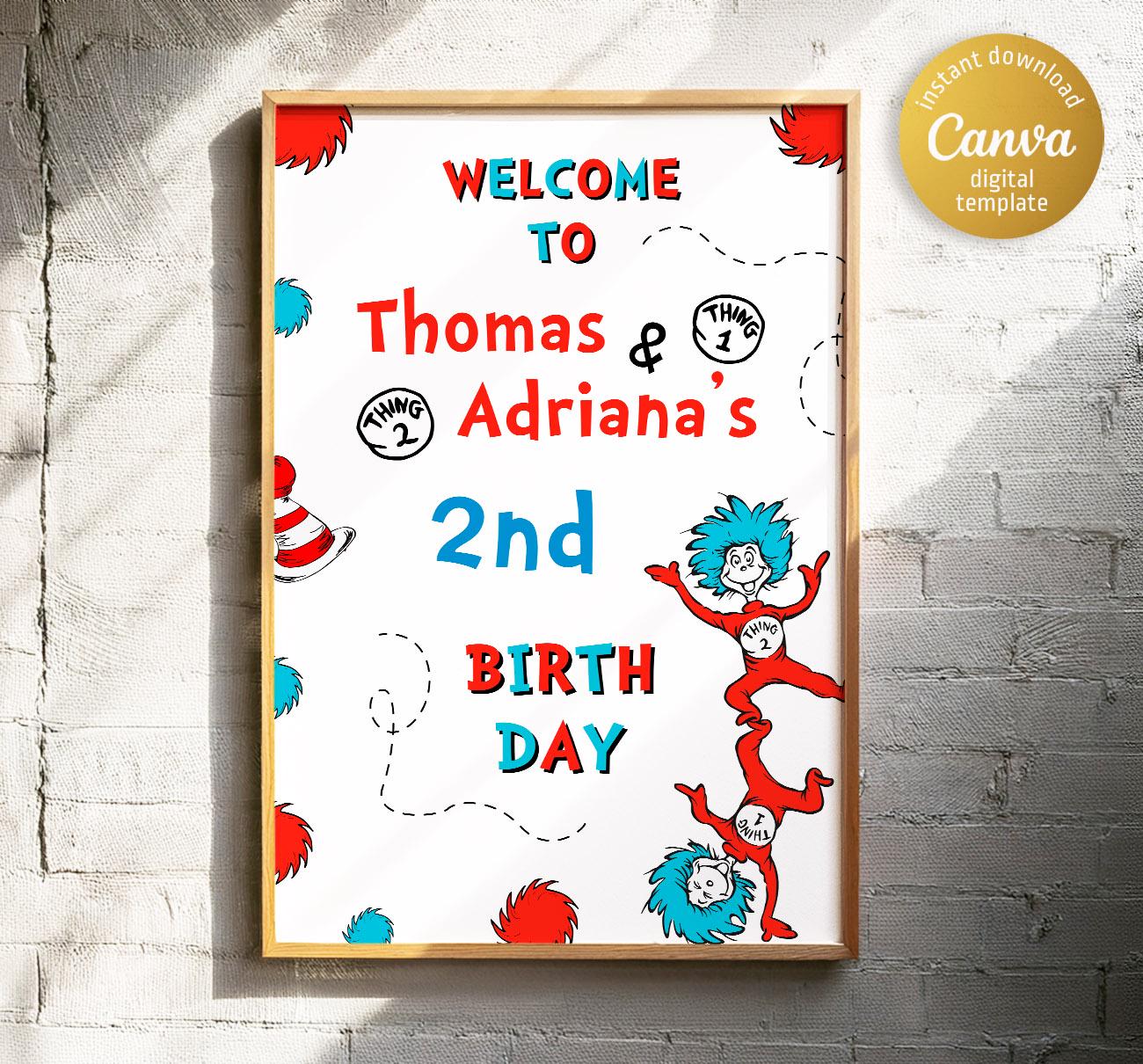Dr Seuss Printable Welcome Sign Template, Cat in Hat Birthday Party ...