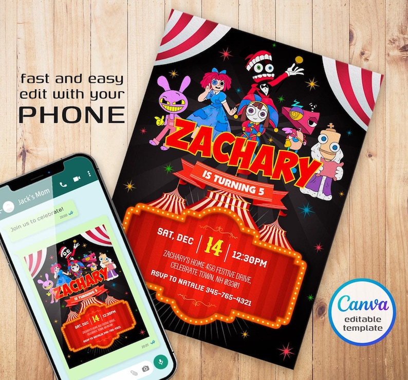Printable the Amazing Digital Circus Invitation, Editable Digital ...