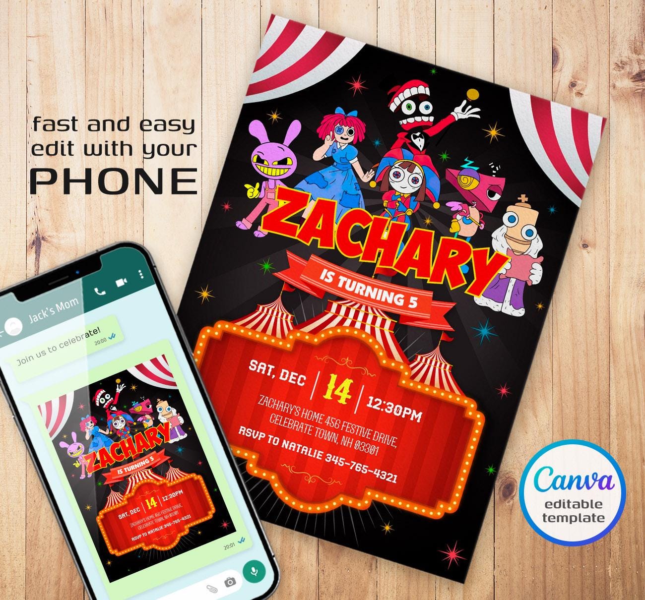 Printable the Amazing Digital Circus Invitation, Editable Digital ...