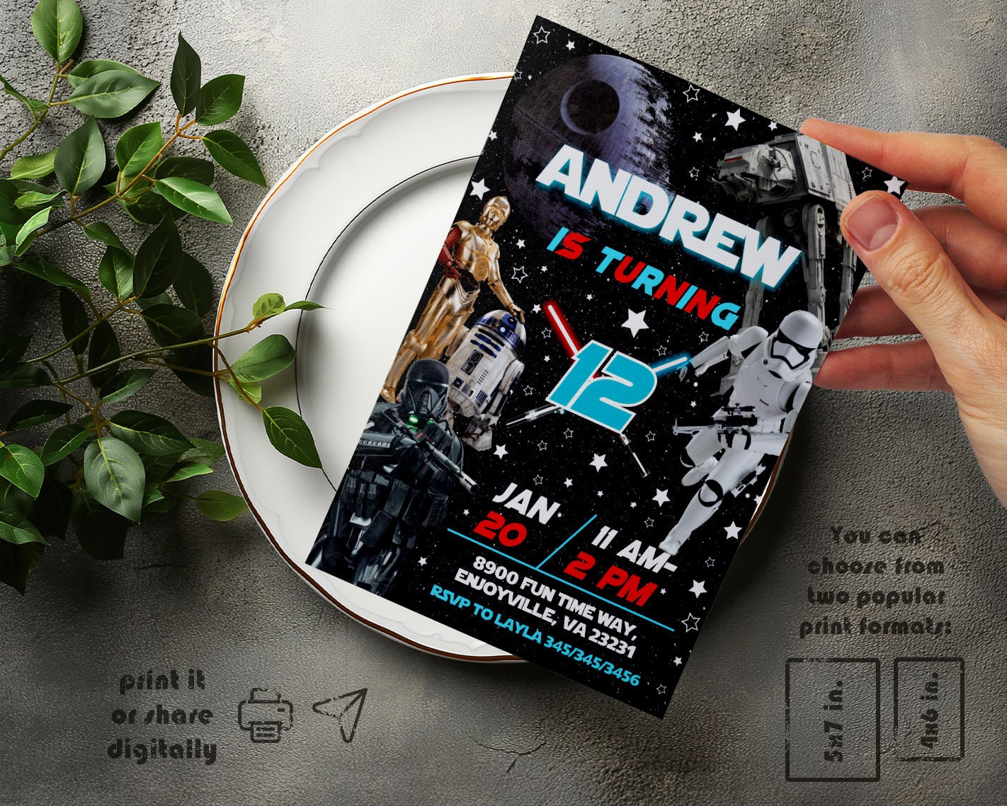 Printable Birthday Invitation, Star Invite, Wars Invitation, Darth ...