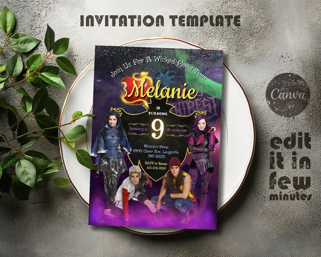 Printable Descendants Invitation, Editable Descendants Birthday Invite ...