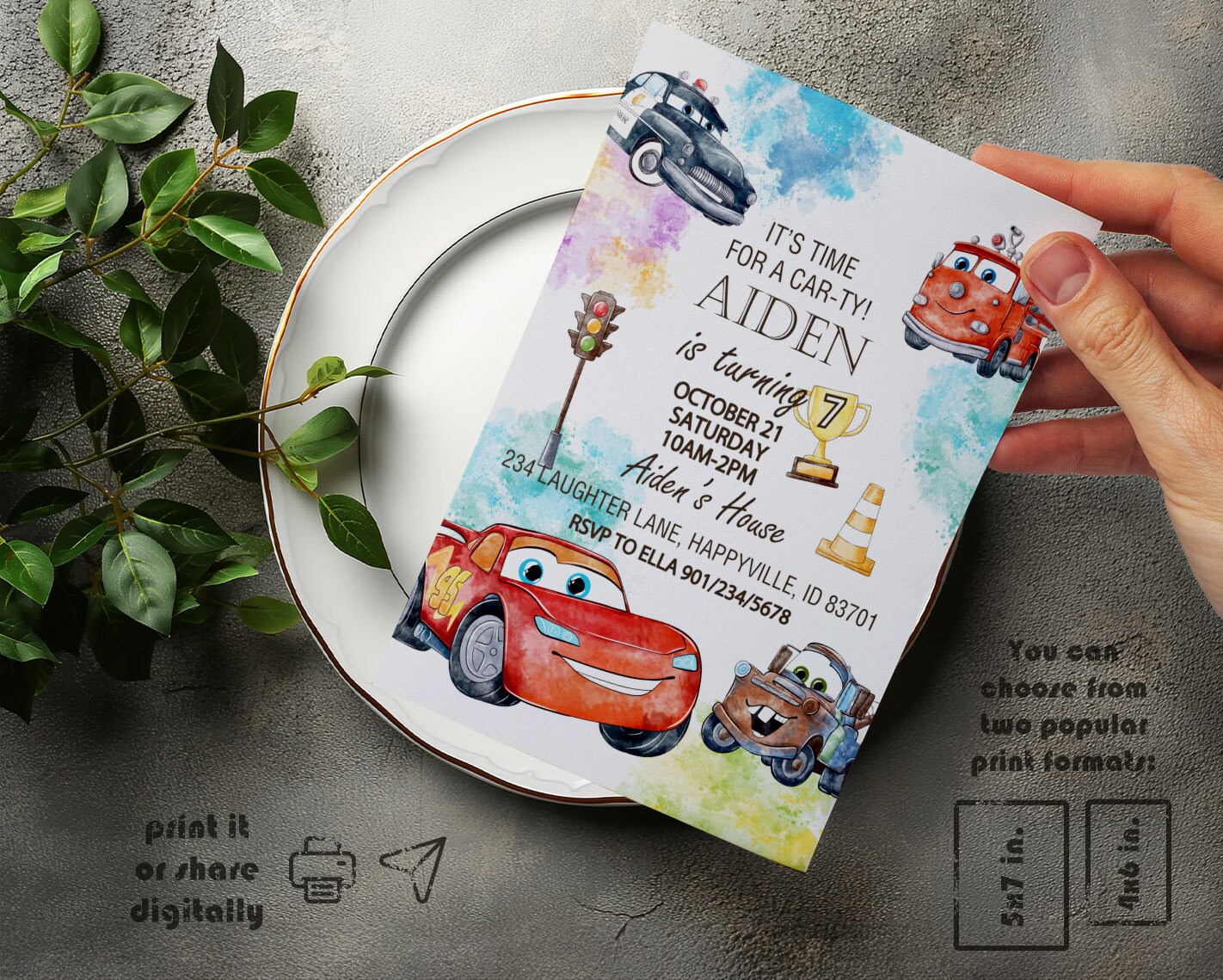 Printable Cars Invitation, Lightning Mcqueen Invite, Birthday Party ...