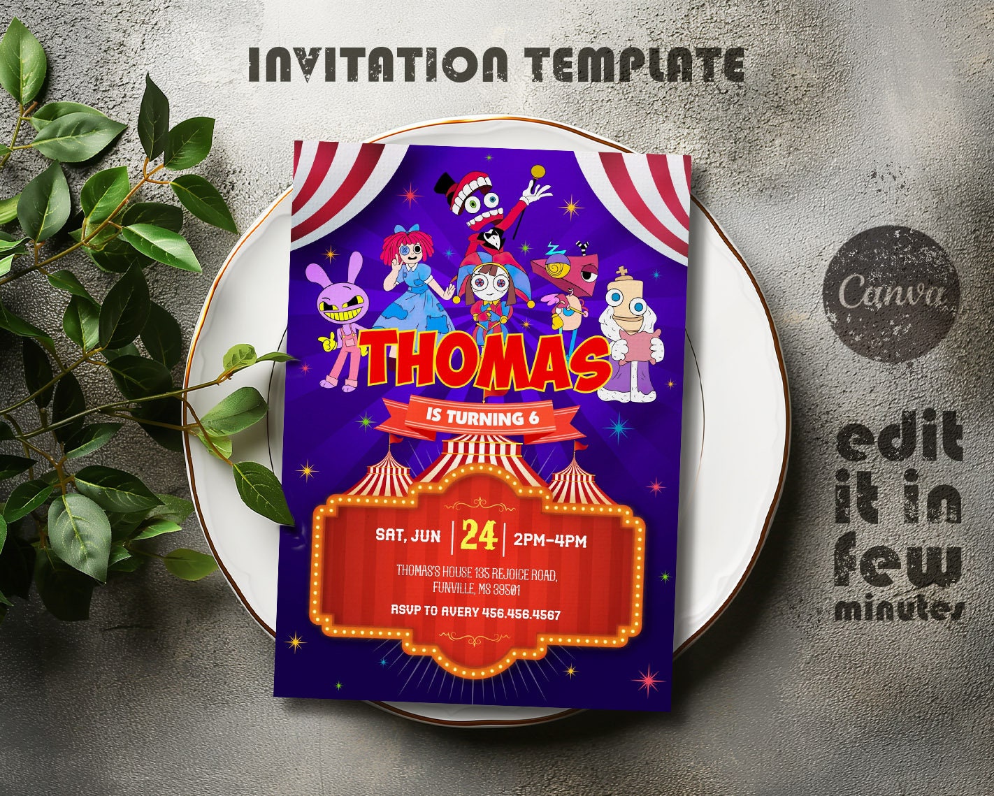 Printable the Amazing Digital Circus Invitation, Editable Digital ...