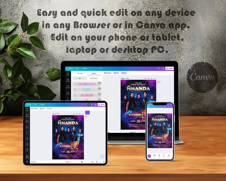 Printable Descendants Invitation, Editable Descendants Birthday Invite ...