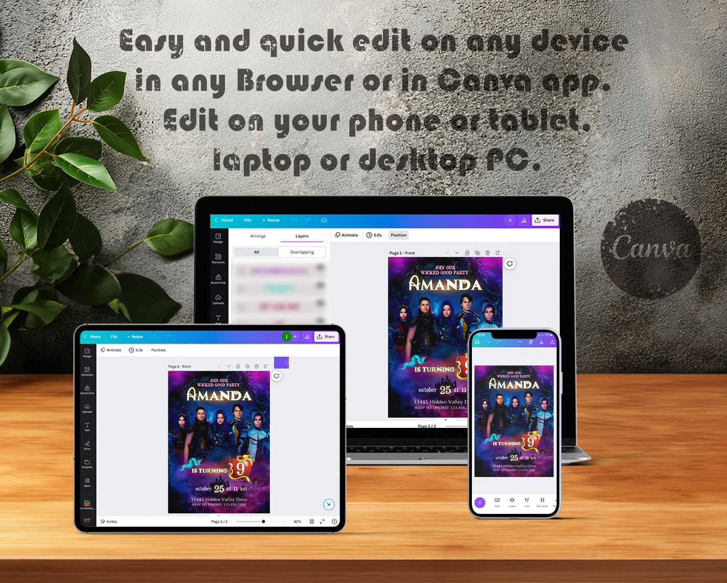 Printable Descendants Invitation, Editable Descendants Birthday Invite ...