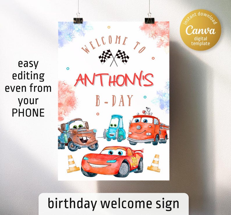 Cars Welcome Sign Template, Printable Birthday Party Lightning Mcqueen ...