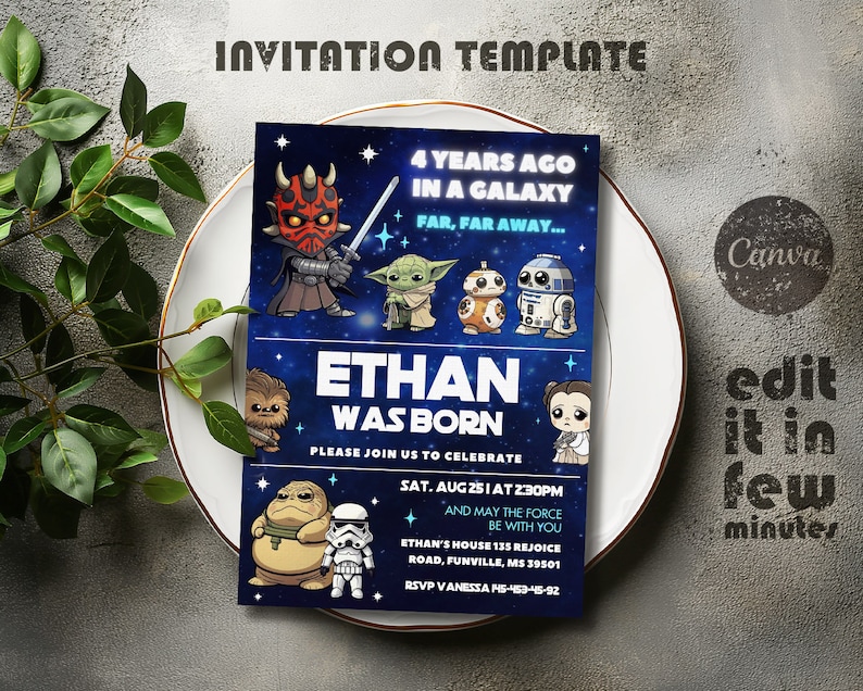 Printable Birthday Invitation, Star Invite, Wars Invitation, Darth ...