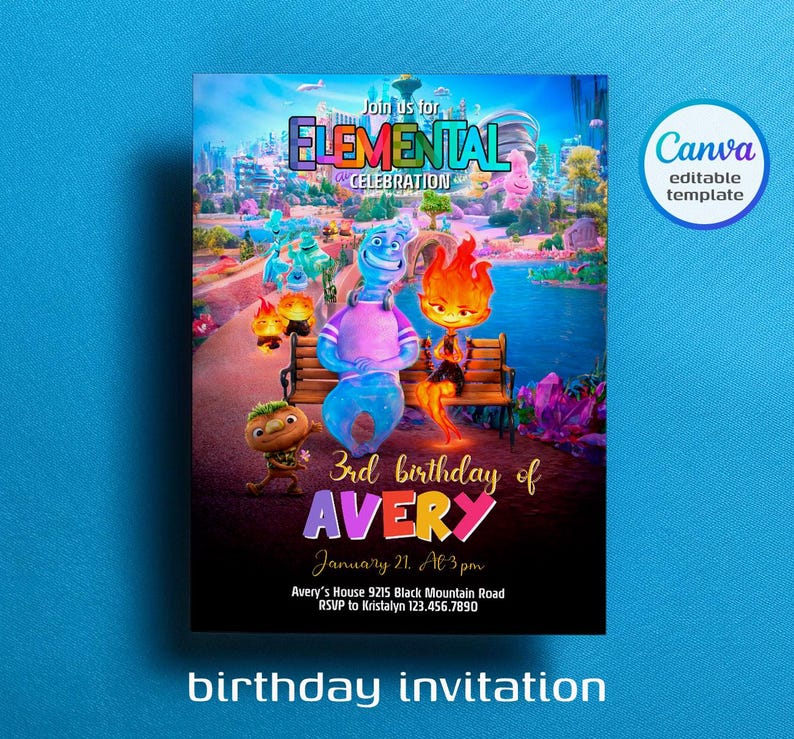 Editable Elemental Birthday Invitation, Printable Birthday Party Invite ...