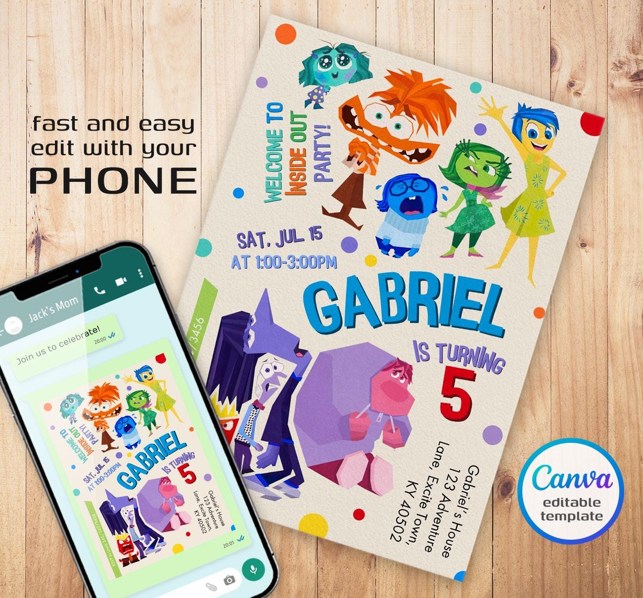 Inside Out 2 Birthday Invitation, Insideout Printable Invitation, Movie ...
