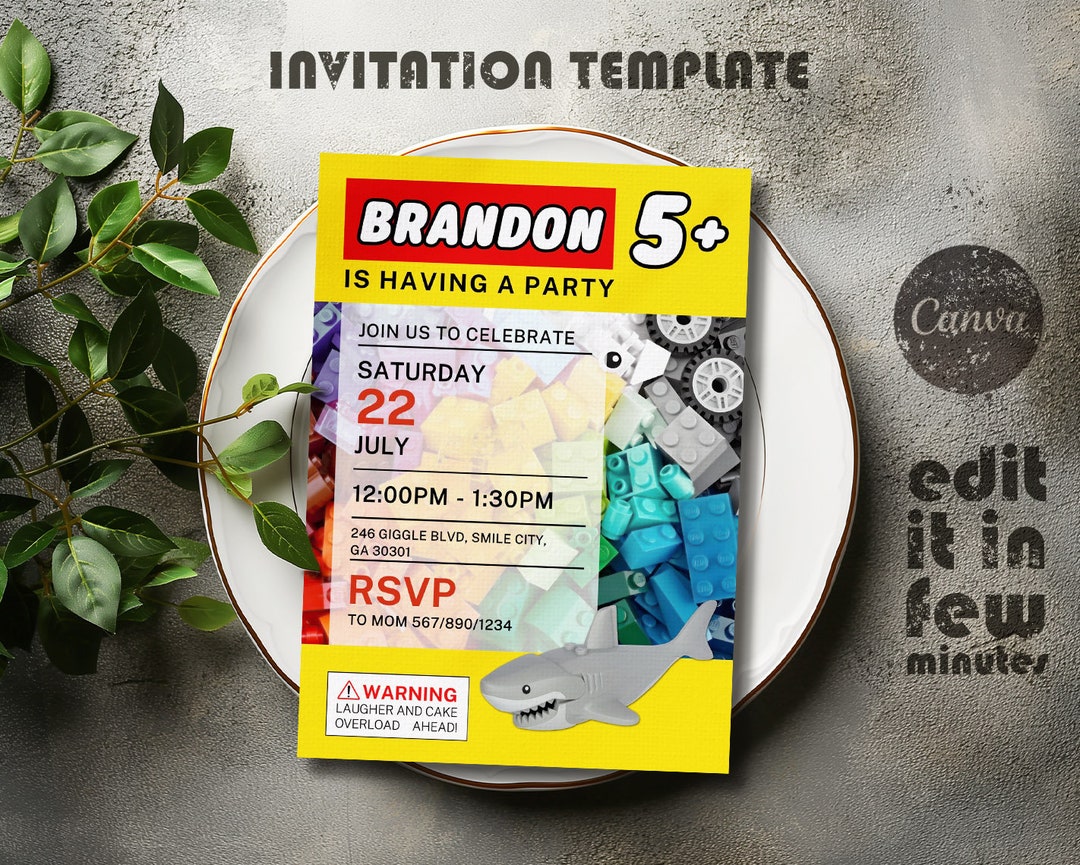 Building Blocks Invitation, Bricks Invite, Printable Editable Jaws ...