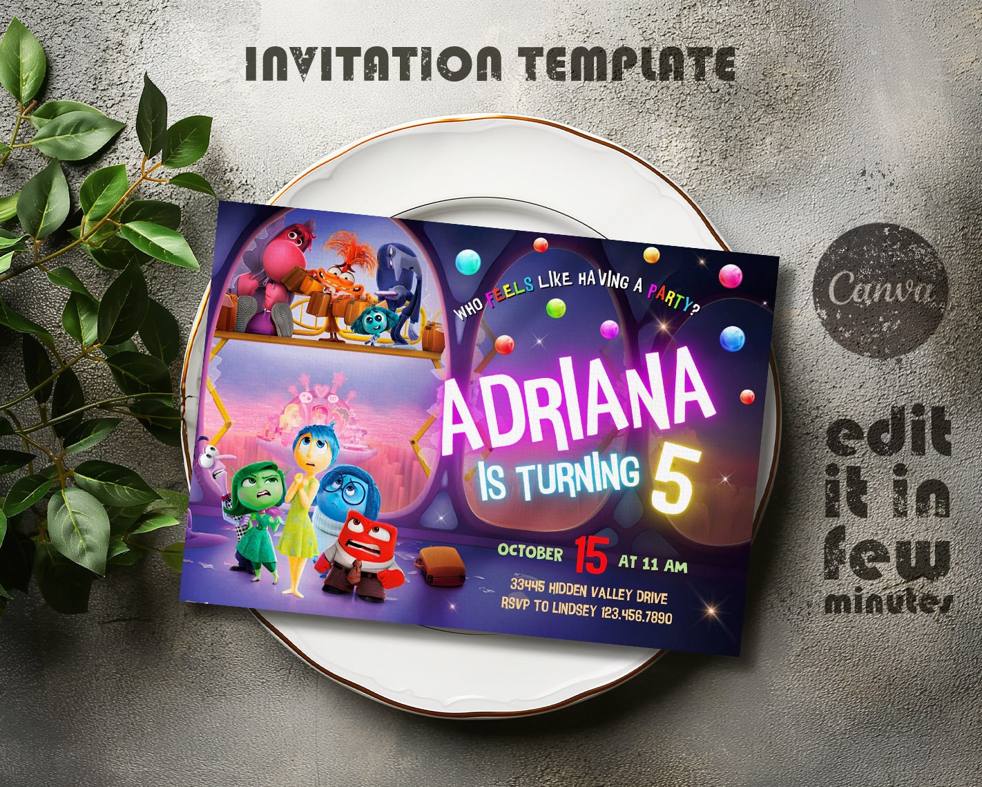 Inside Out 2 Birthday Invitation, Insideout Printable Invitation, Movie ...