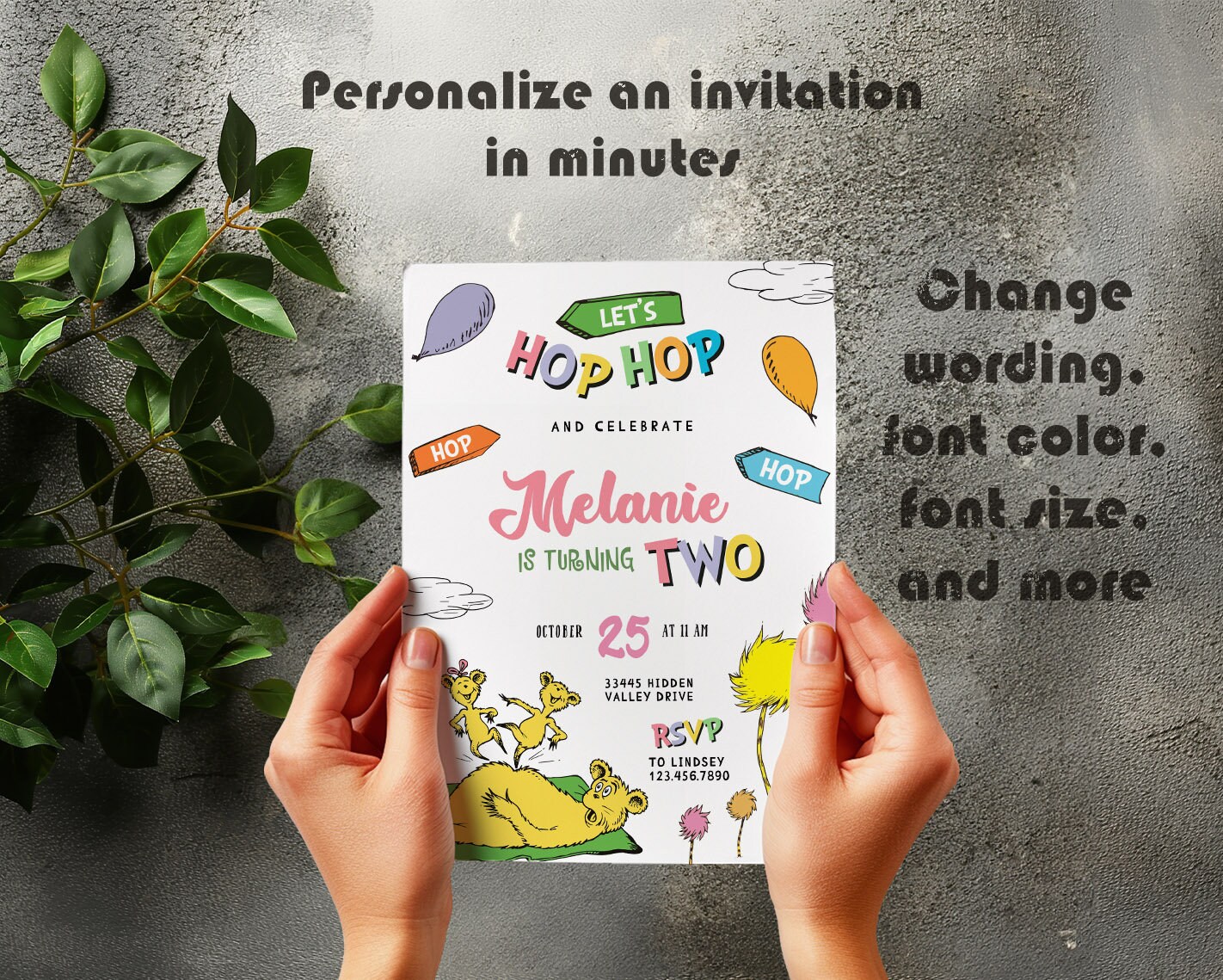 Dr Seuss Birthday Invitation, Printable Fairytale Invite, Editable Cat ...