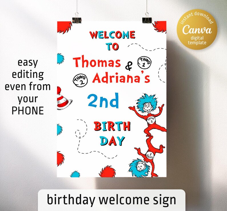 Dr Seuss Printable Welcome Sign Template, Cat in Hat Birthday Party ...