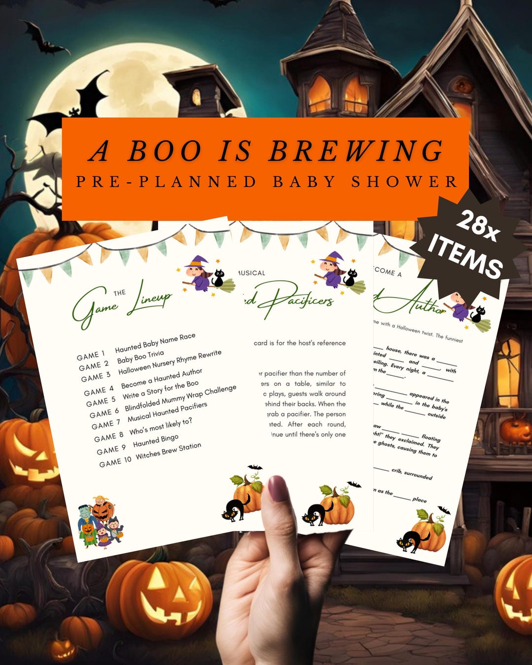 Spooky Baby Shower Games Pack A Little Boo is Brewing Pre Planned Baby ...
