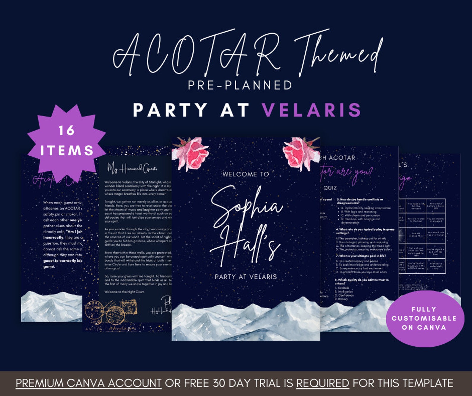 ACOTAR Themed Party Pre Planned Party Pack A Court of Thorns and Roses ...