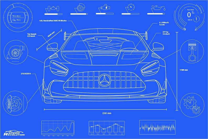 Mercedes AMG GTR Technical Blue Print Design - Etsy
