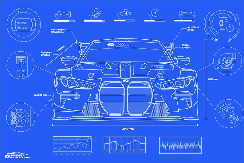 BMW M4 GT3 Technical Blue Print Design - Etsy