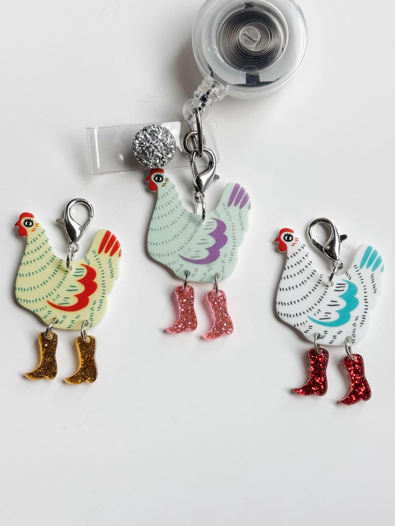 Chicken With Boots Badge Reel Charm Lanyard Charm Nurse Teacher Badge ...