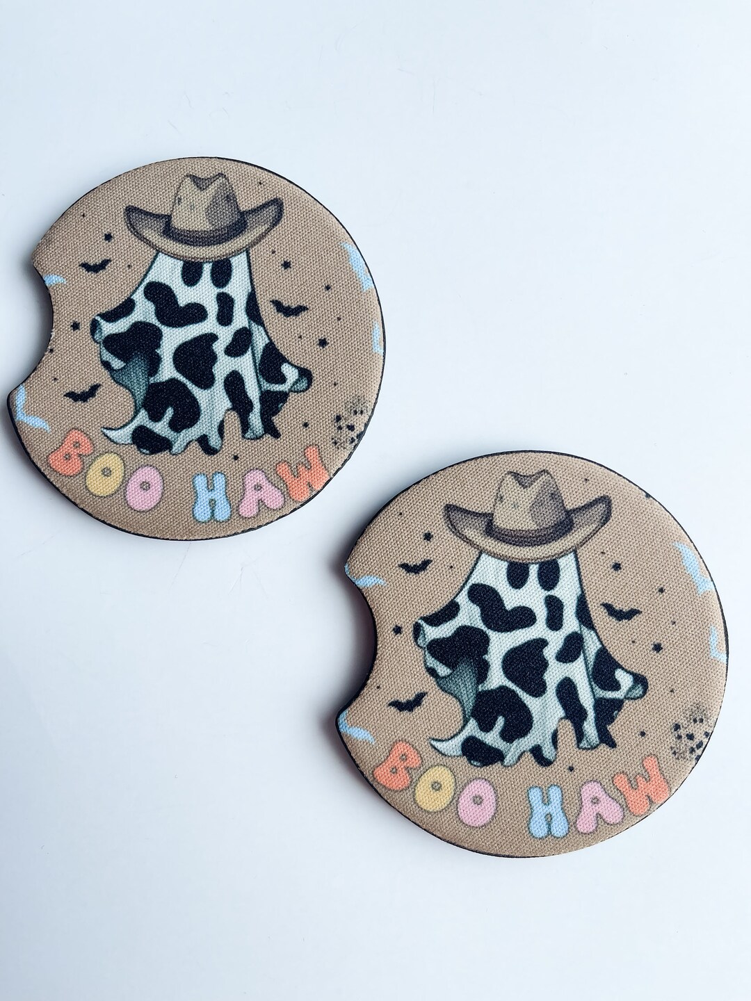 Boo Haw Western Ghost Halloween Set of Car Coasters Car Interior ...