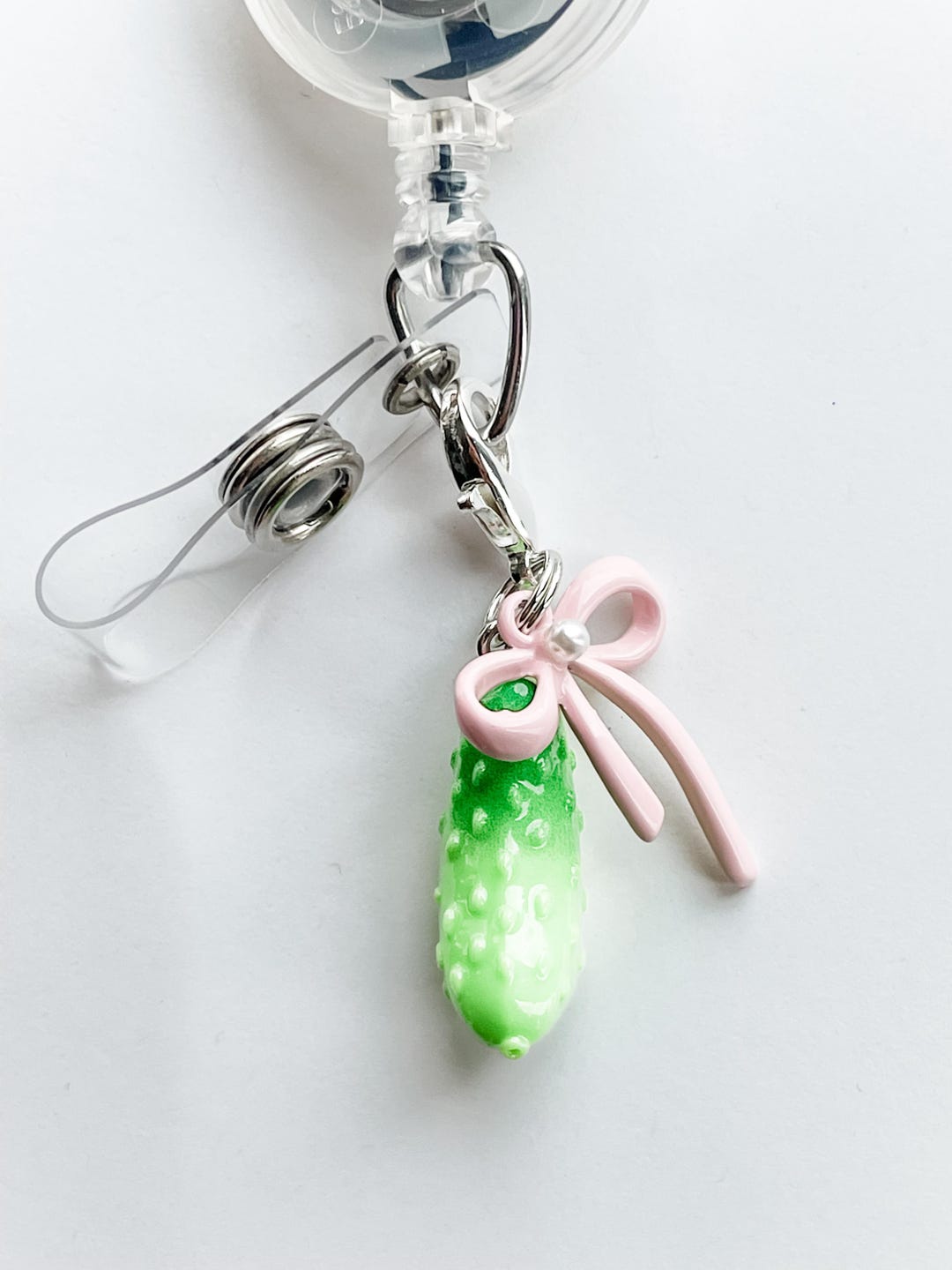 Coquette Pink Bow Pickle Girly Things Aesthetic Badge Reel Charm ...