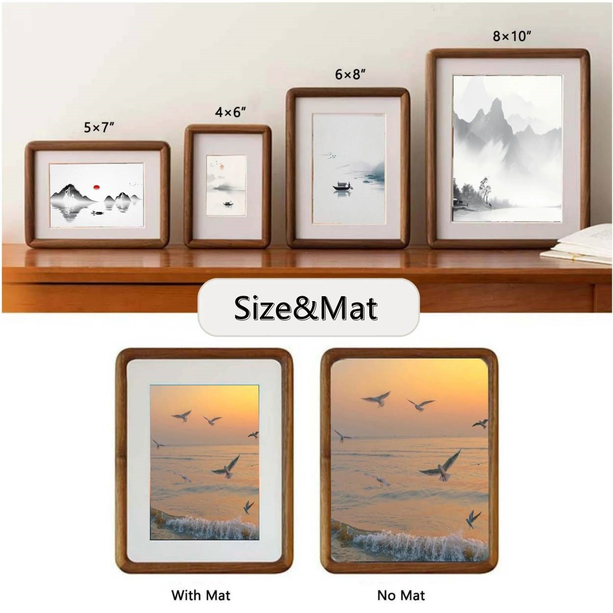 Round Corner Photo Frame, Wooden Photo Frame, Walnut Picture Frame ...