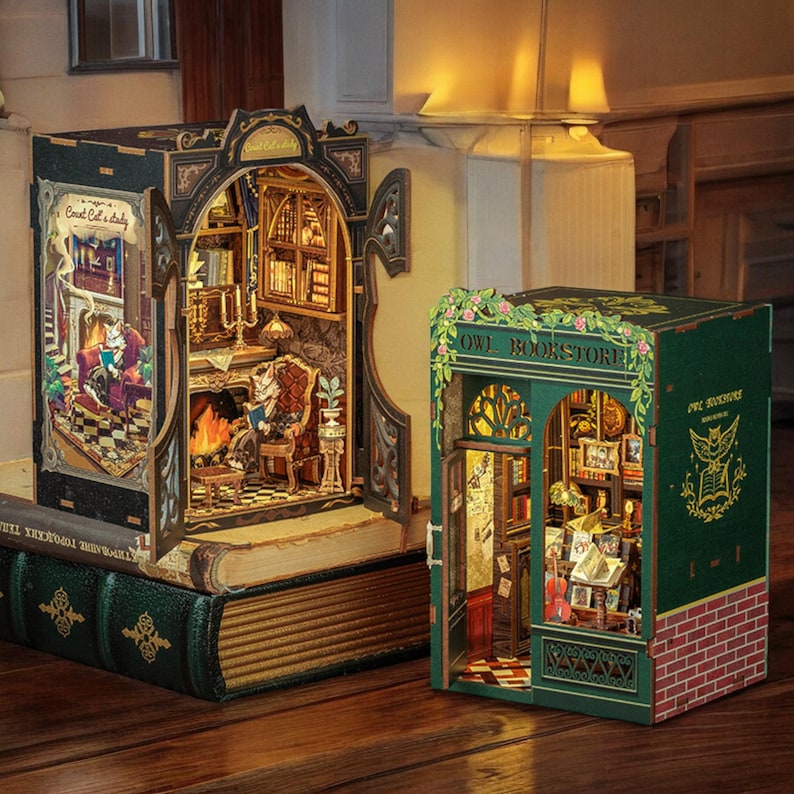 Miniature Book Nook Owl Bookstore LED DIY, Home Décor Gift for Kids ...