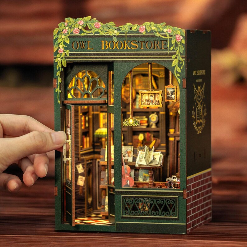 Miniature Book Nook Owl Bookstore LED DIY, Home Décor Gift for Kids ...