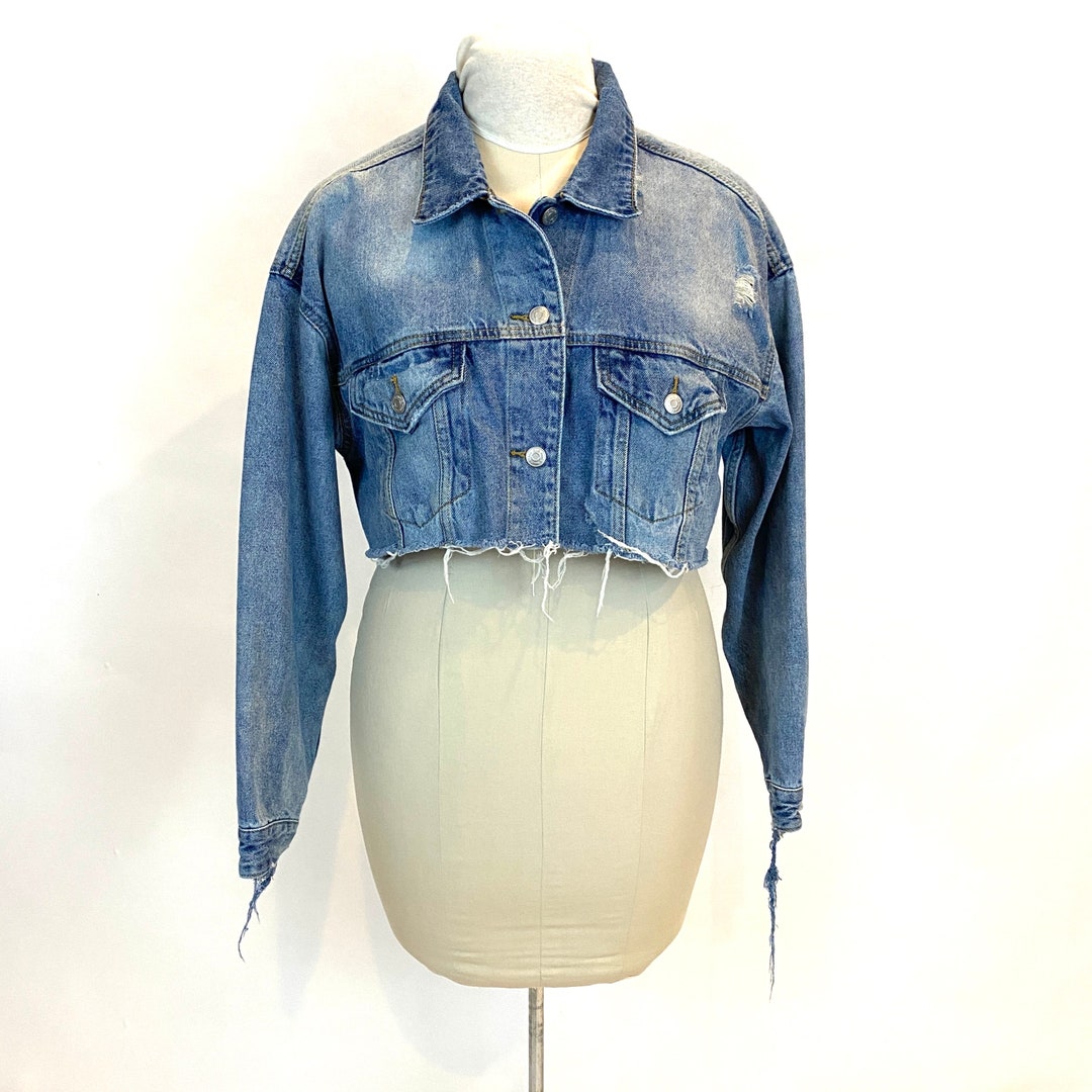 Tattered Cropped Vintage Denim Jacket L - Etsy