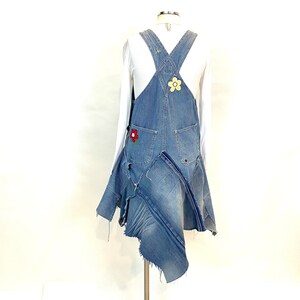 Raw Destroyed Tattered Bibbed Pinstriped Overall Denim Jumper Dress Sz ...