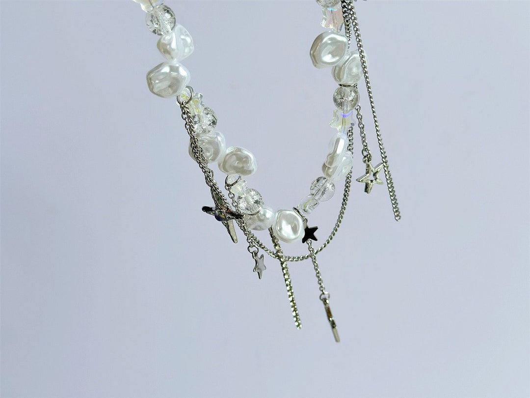 Pearl Y2K Necklace, Starlight Pearl Y2K Necklace, Tassels Y2K Choker ...