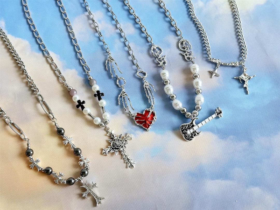 Multi Styles Y2K Necklace, Cross Flowers Y2K Necklace, Violin ...