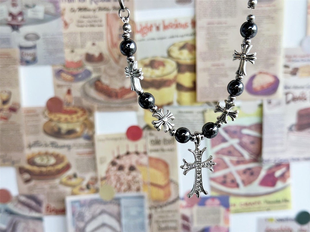 Cross Y2K Necklace, Silver Cross Y2K Necklace, Diamond Pendant Choker ...
