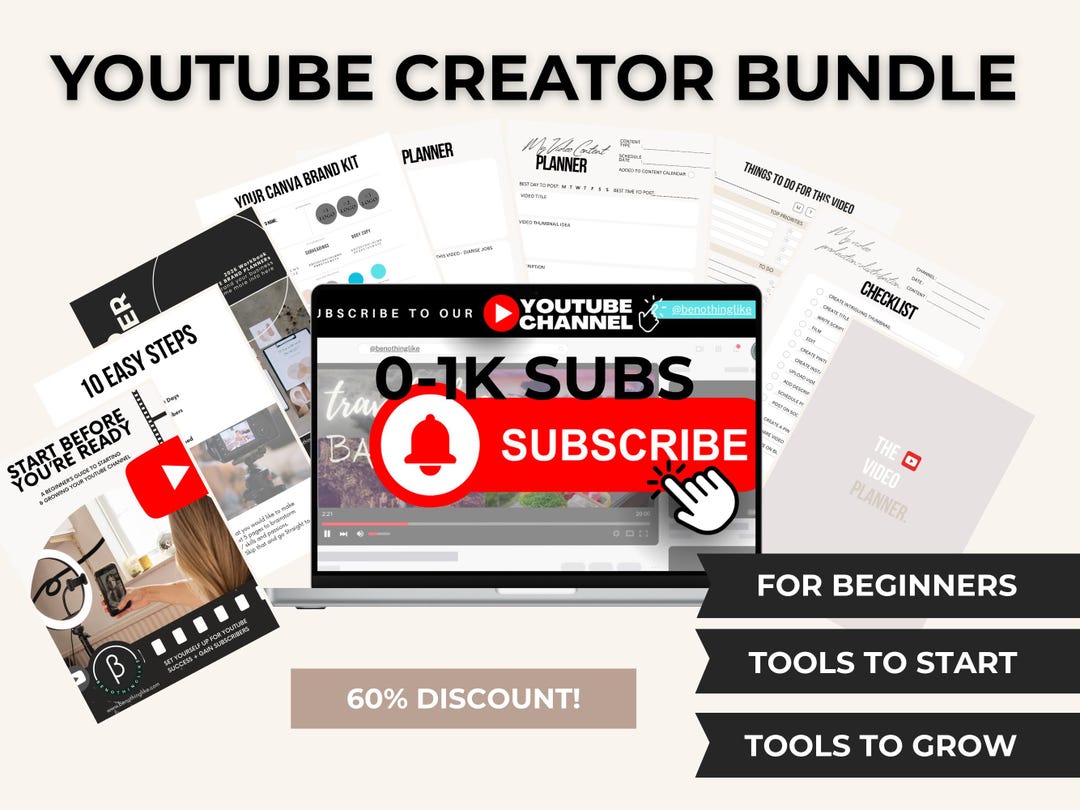 Youtube Channel CREATOR BUNDLE - Instant Download - to Start & Grow to ...