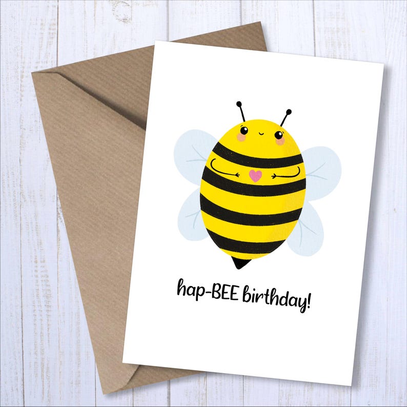 Happy Birthday A6 Greetings Card Hap-bee | Cute Bumble Bee Illustrated ...