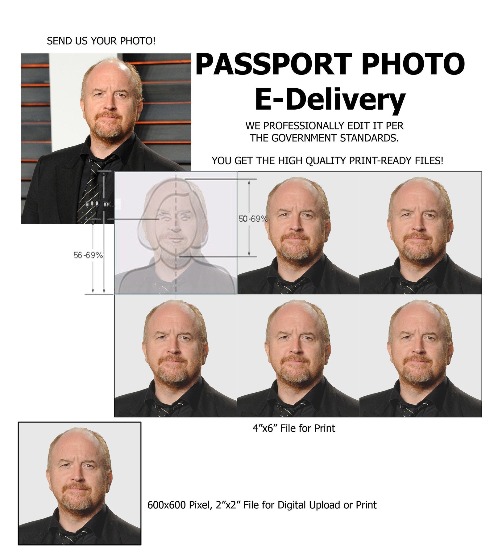 Passport Photo Visa Photo Green Card USCIS Digital JPG File for 2x2 ...