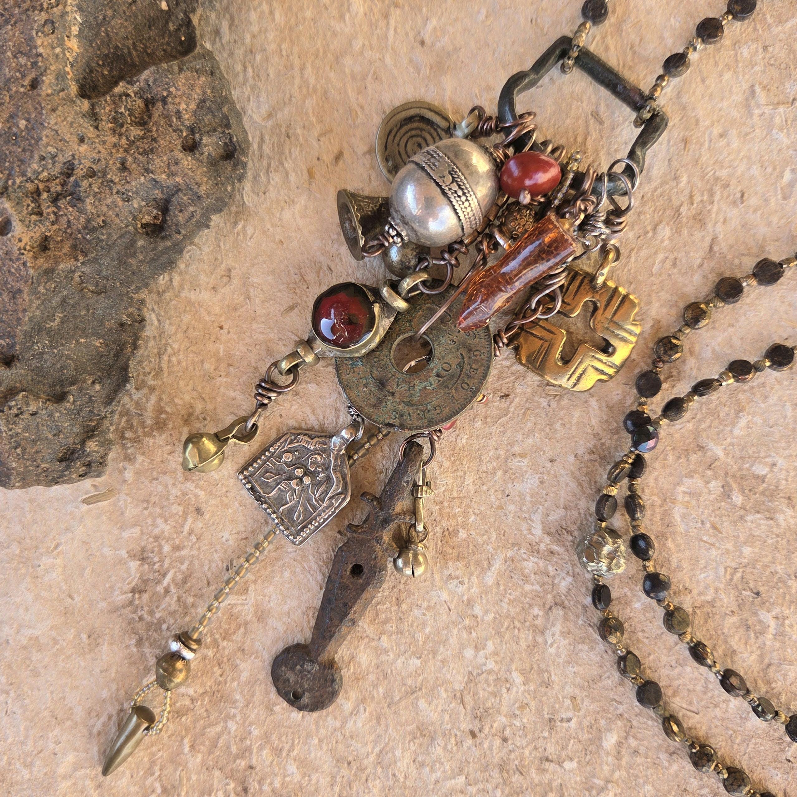 Ethnographic Talisman Necklace: Ancient Bronze, Silver Charms, Antique ...