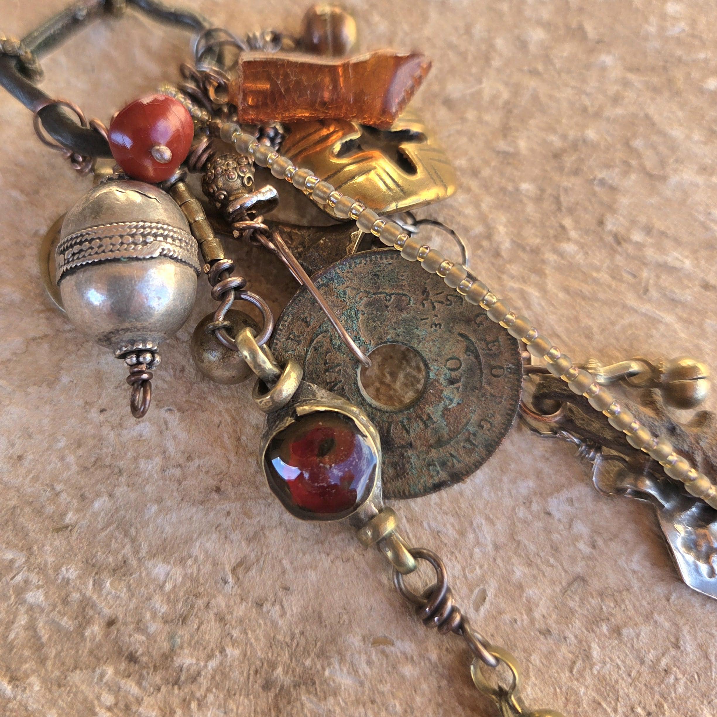 Ethnographic Talisman Necklace: Ancient Bronze, Silver Charms, Antique ...